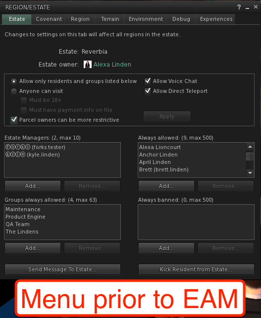 [BUG-216337] [EAM] Region Estate floater refers to list below, which is ...